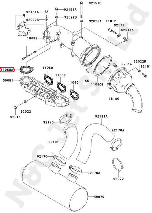 COMETIC Kawasaki 1200 STX-R & Ultra 150 Exhaust Manifold To Header Pip ...